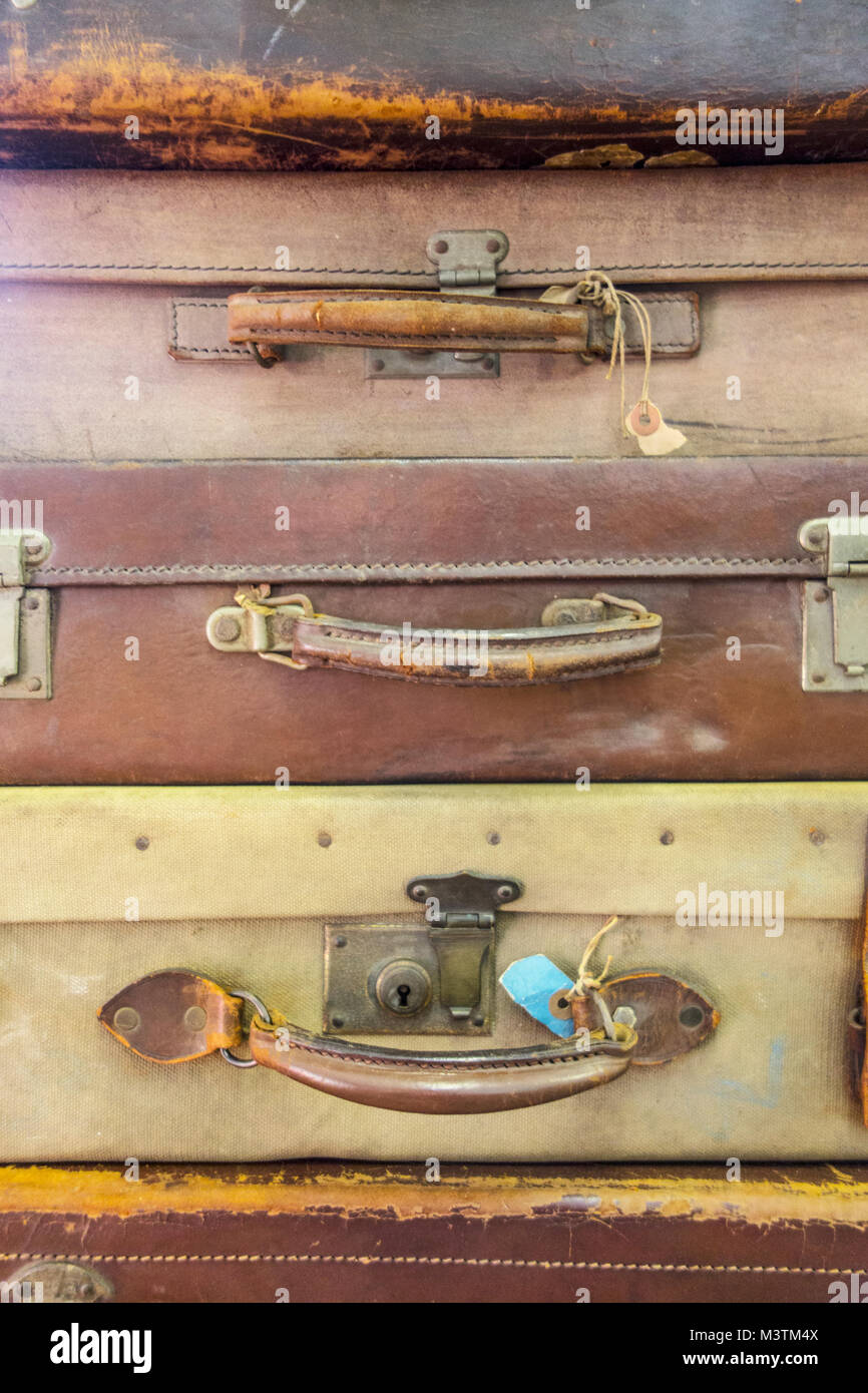 Vintage Used Travel Suitcases Stock Photo - Alamy