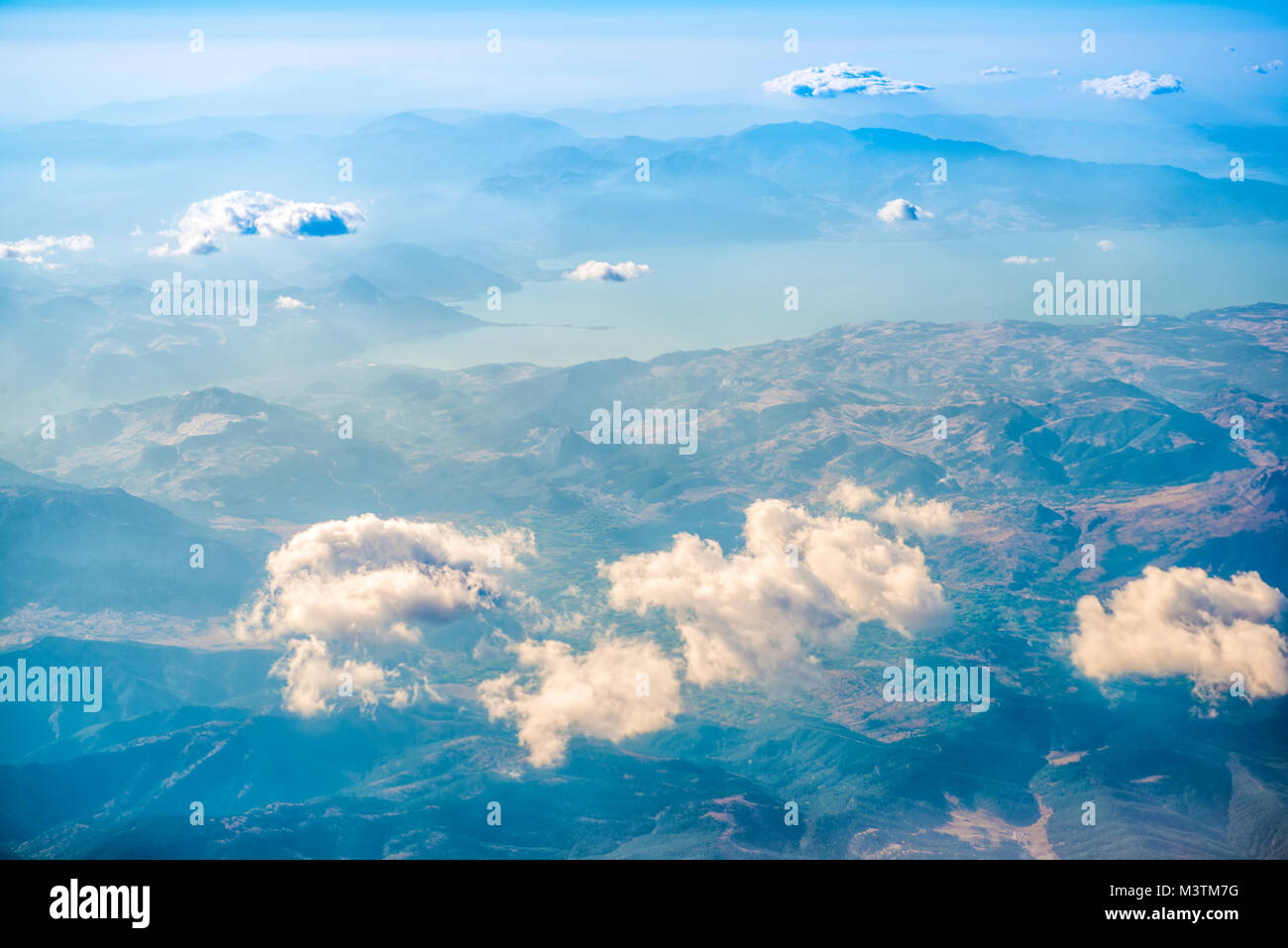 top view of fantastic mountains, lake and clouds, Turkey Stock Photo ...