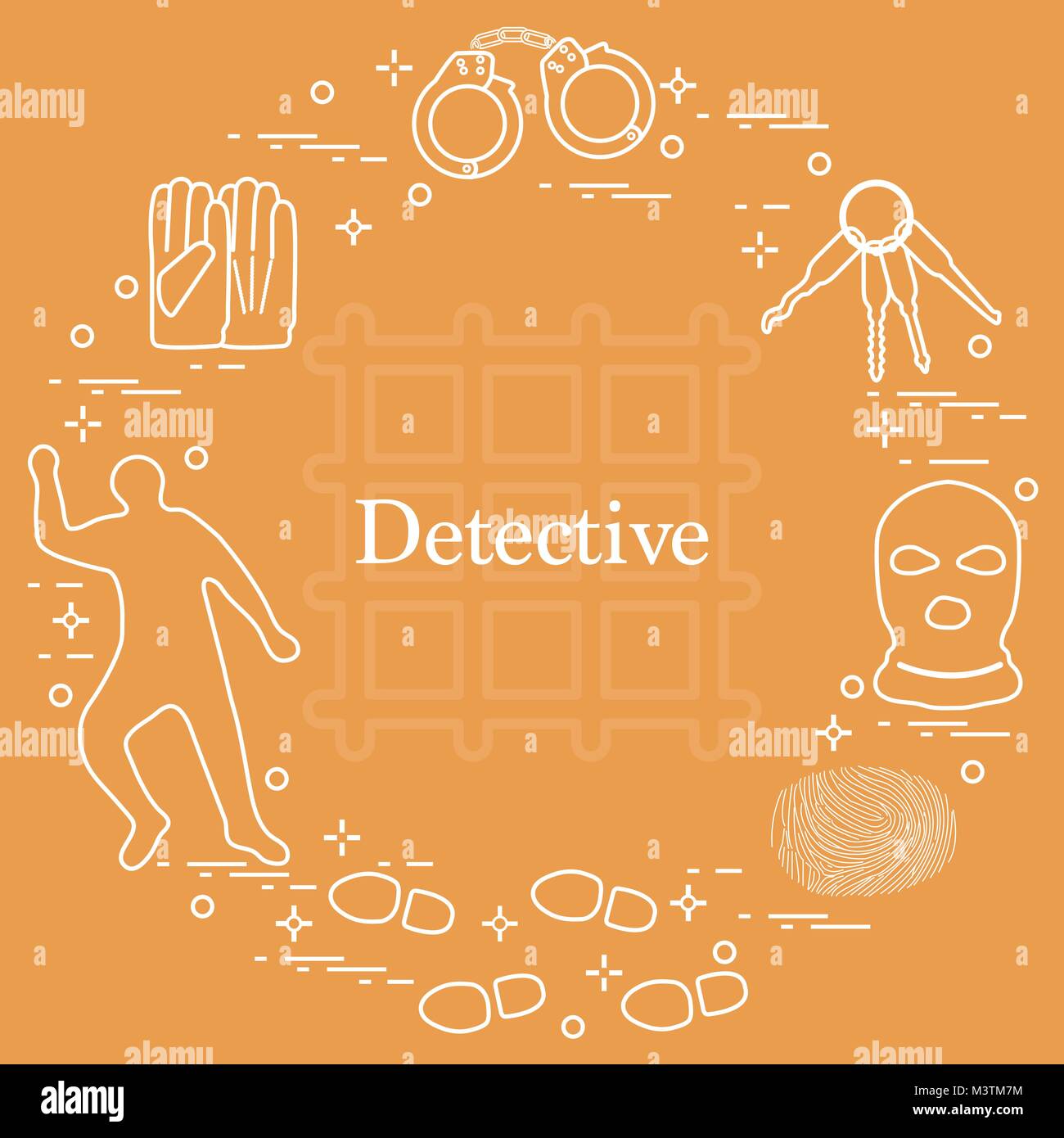 Criminal and detective elements. Crime, law and justice vector icons ...