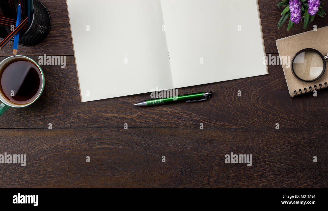 Table top view aerial image stationary on office desk background ...