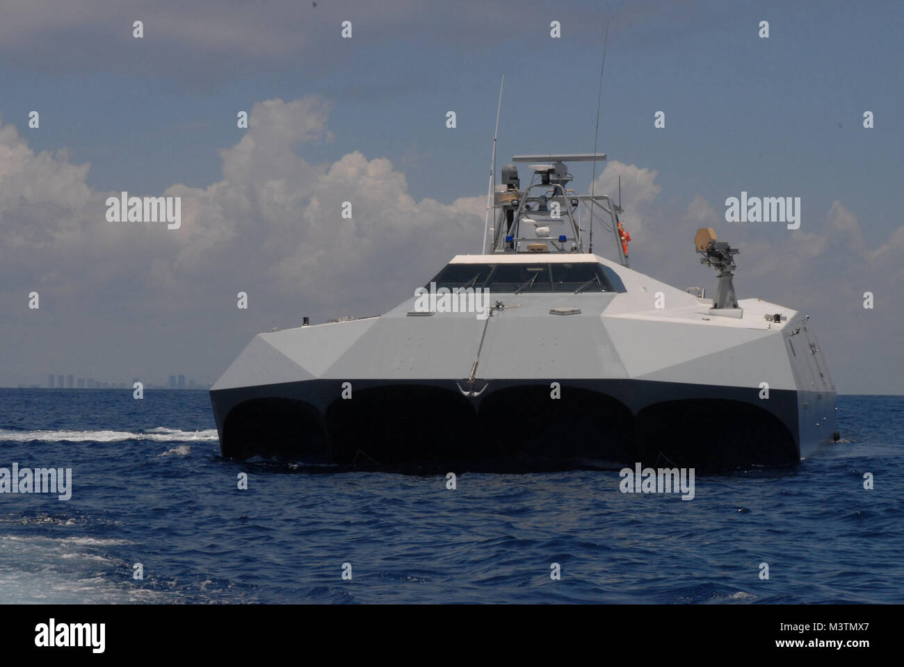 The experimental ship Stiletto sits idle during a training exercise ...