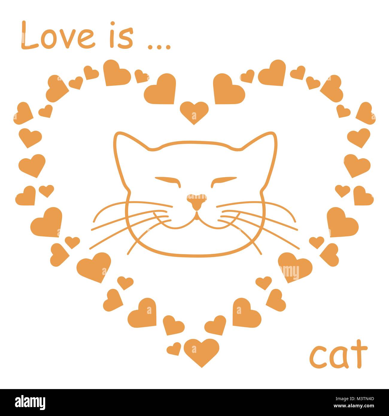 Heart composed of many hearts and cute cat. Design for banner, poster ...