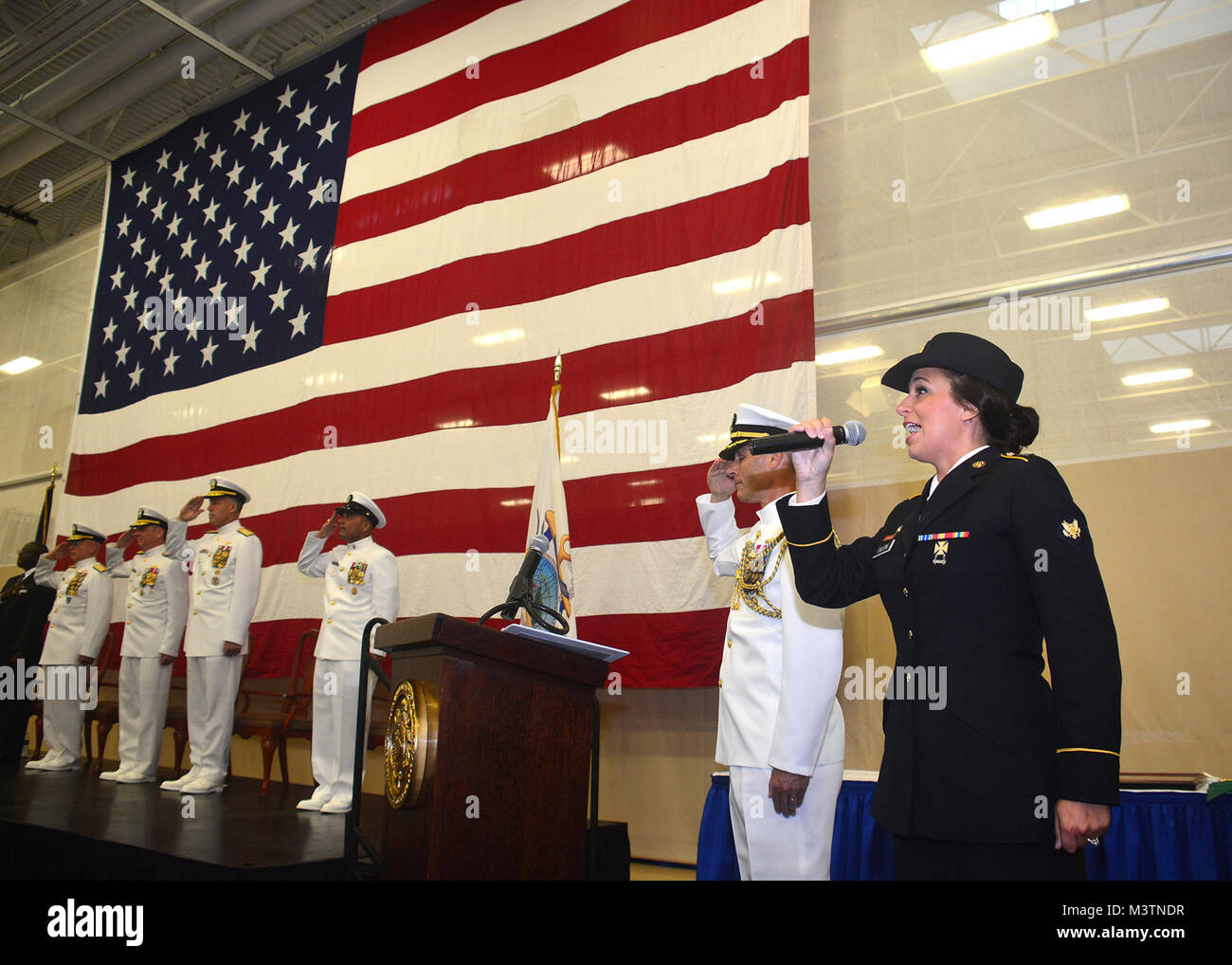 MAYPORT, Fla. (Aug 12, 2016) – Army Spc. Michelle Dillon sings the ...