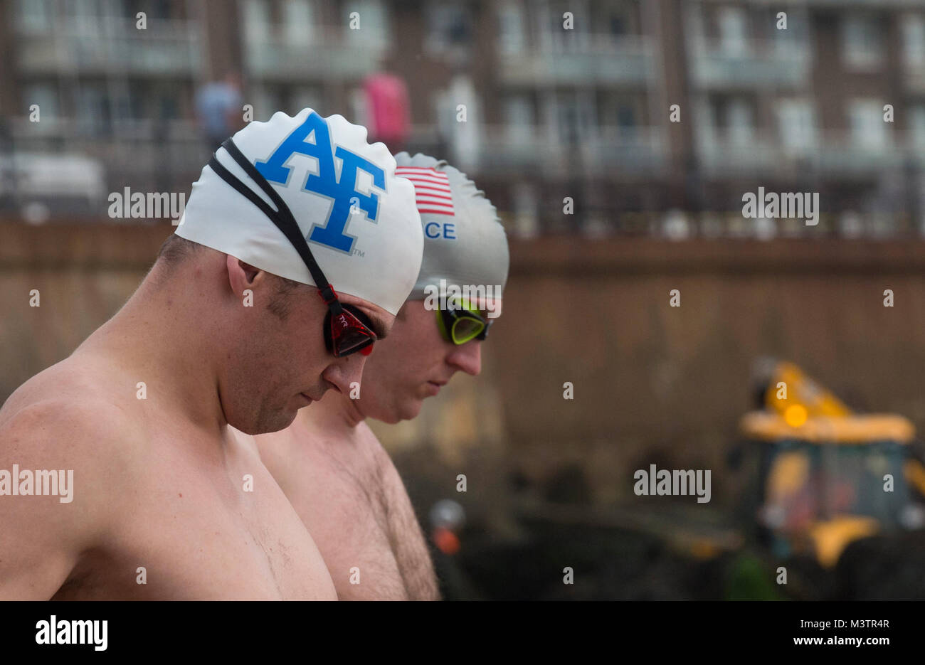 U.S. Air Force Major Casey Bowen (right) and U.S. Air Force Major Simon ...