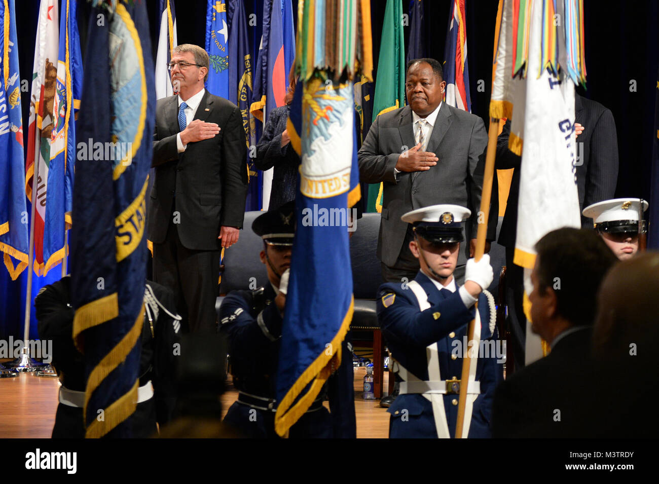 The Joint Armed Forces Color Guard “Present the Colors” as Secretary of ...