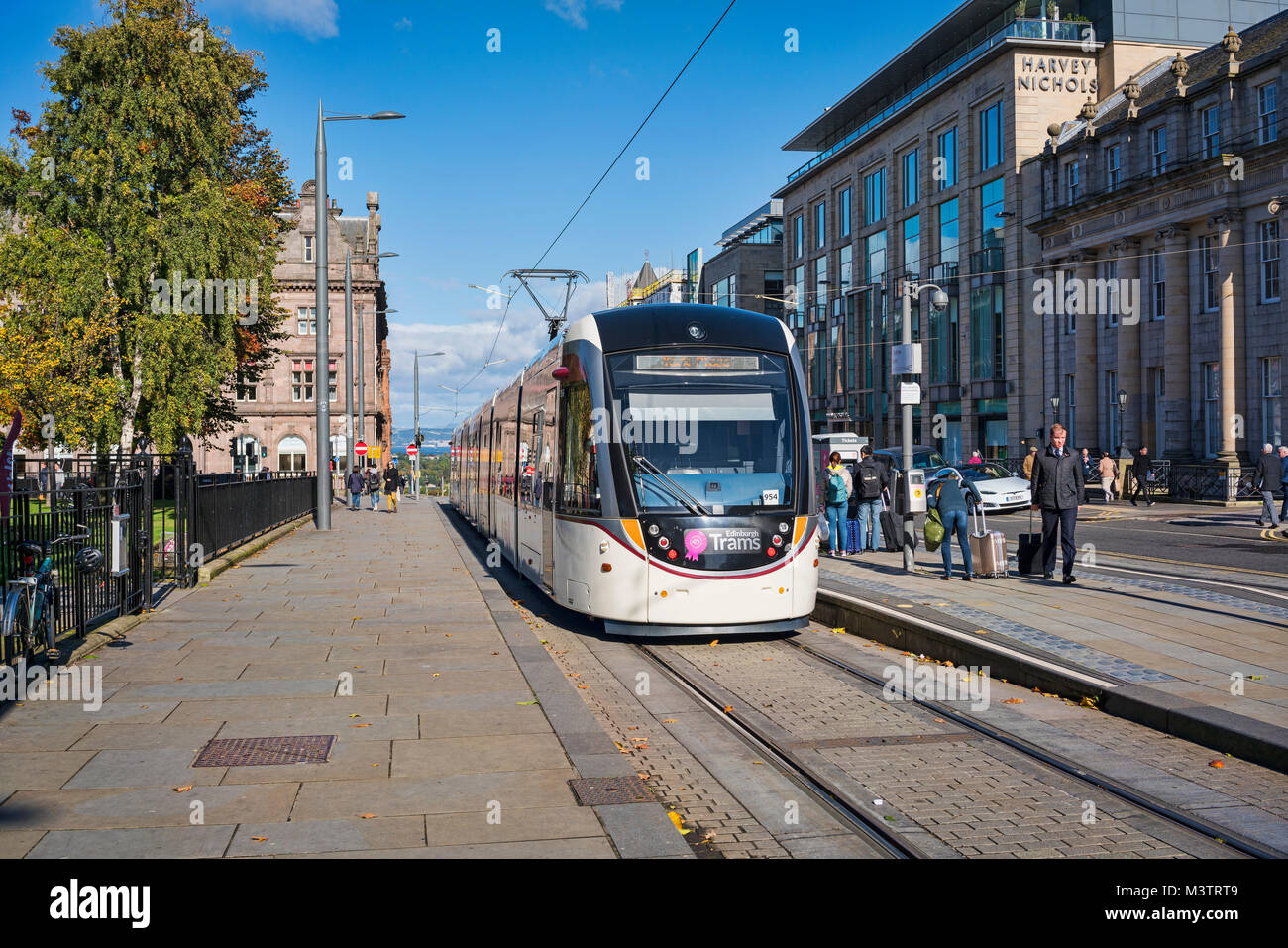 Tram at St. Andrews Square, Gardens, Edinburgh, Scotland, UK Stock ...