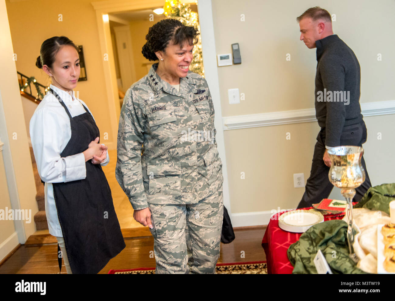 Lt. Gen. Stayce D. Harris, inspects the buffet set up by her enlisted ...