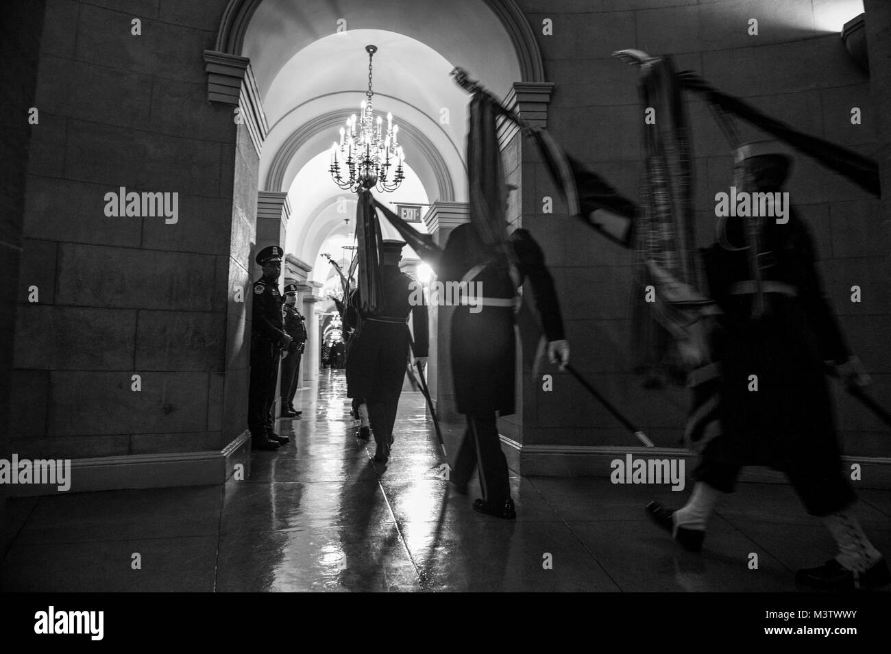 A U.S. joint color guard team heads to the platform during the 58th ...