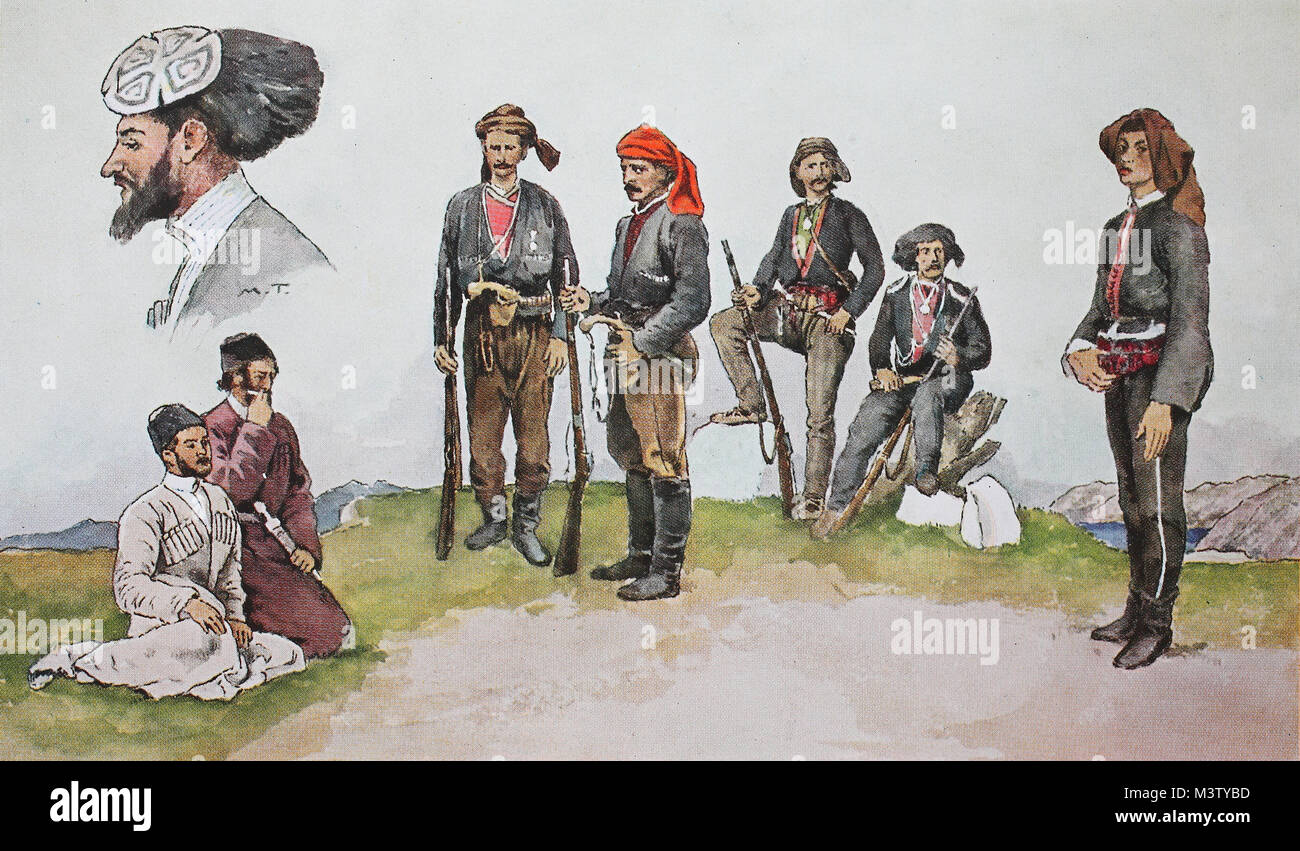 Fashion, clothing, folk costumes in the southwestern Caucasus, top left ...