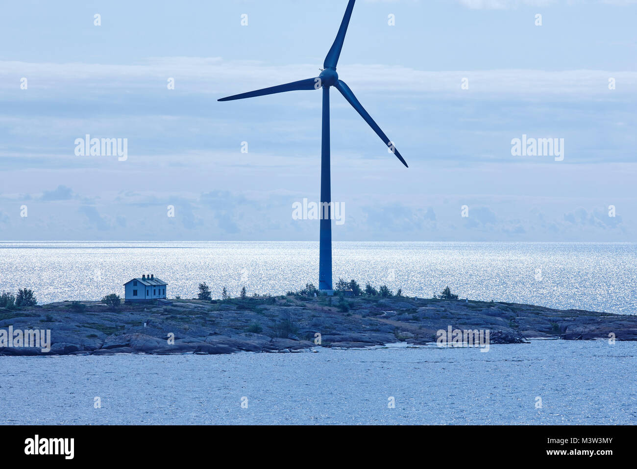 Wind turbines at sunset. Renewable energy. Finland seascape. Horizontal ...