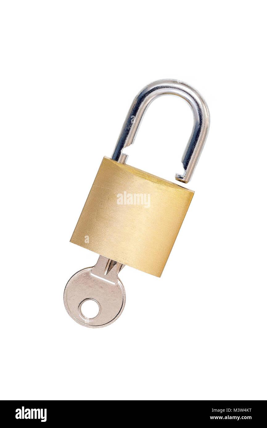 gold Padlock with keys - lock representing security isolated on a white ...