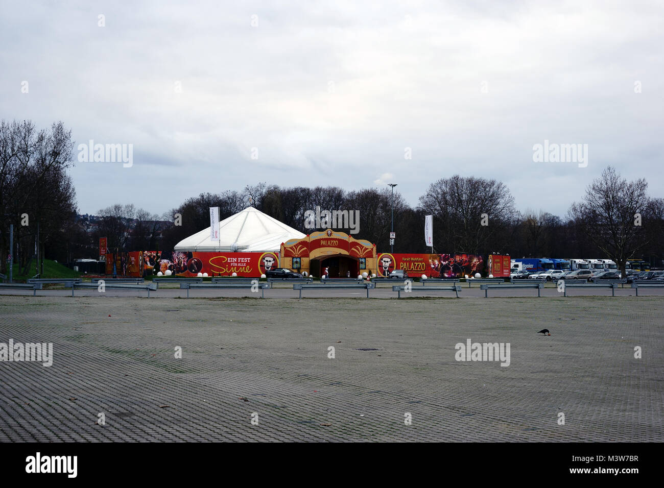 Stuttgart, Germany - February 03, 2018: The striped circus tent of the ...