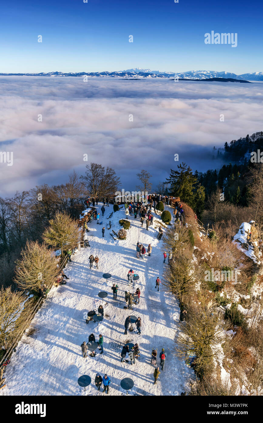 Panoramic view from Uetliberg, Uto Kulm, fog, swiss alps, Kanton Zurich ...