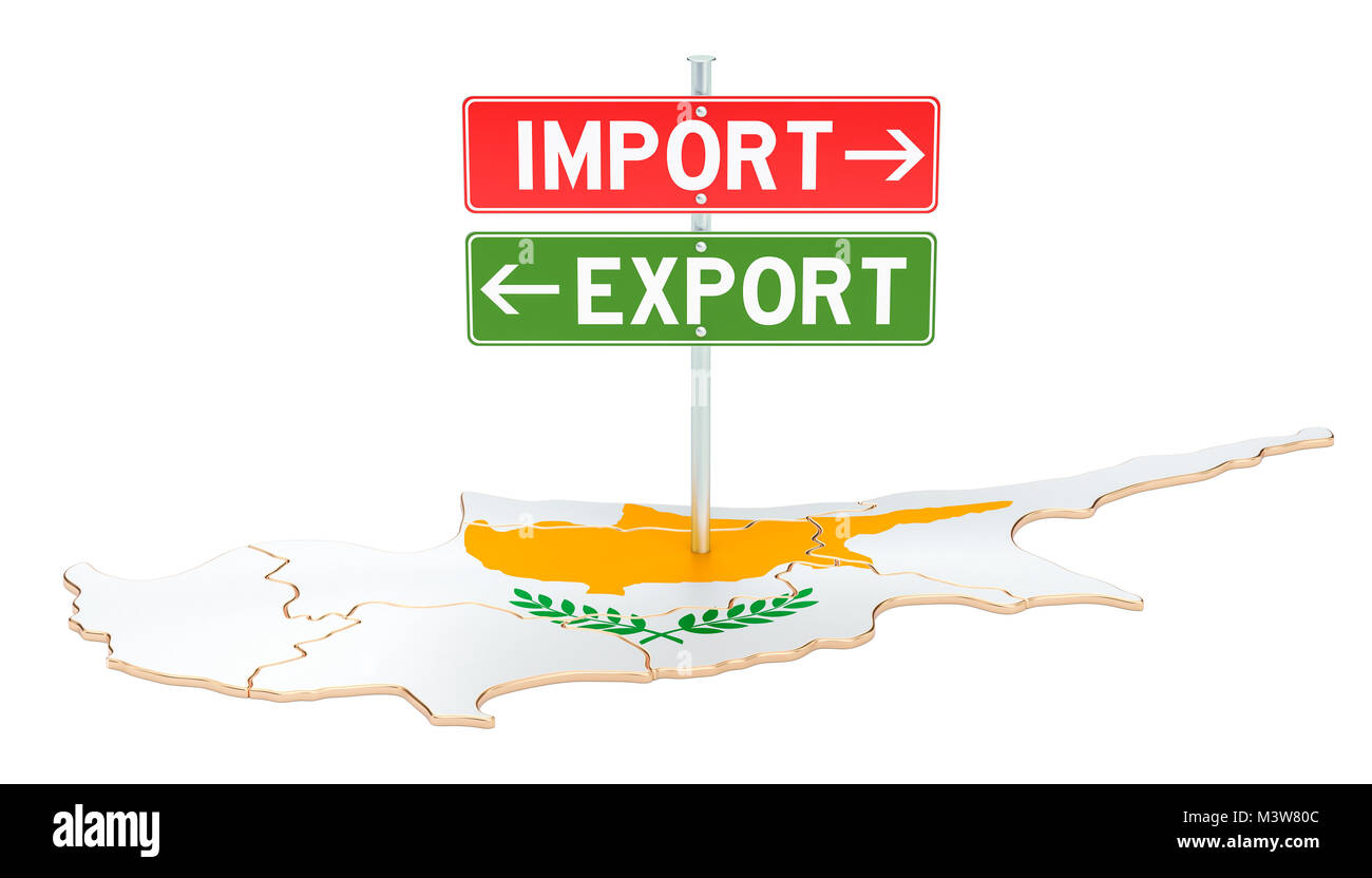Import and export in Cyprus concept, 3D rendering isolated on white ...