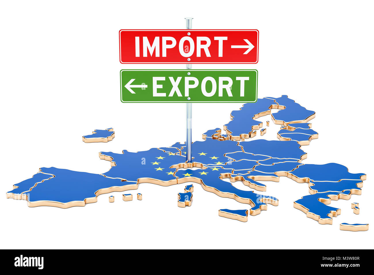 Import and export in European Union concept, 3D rendering isolated on ...
