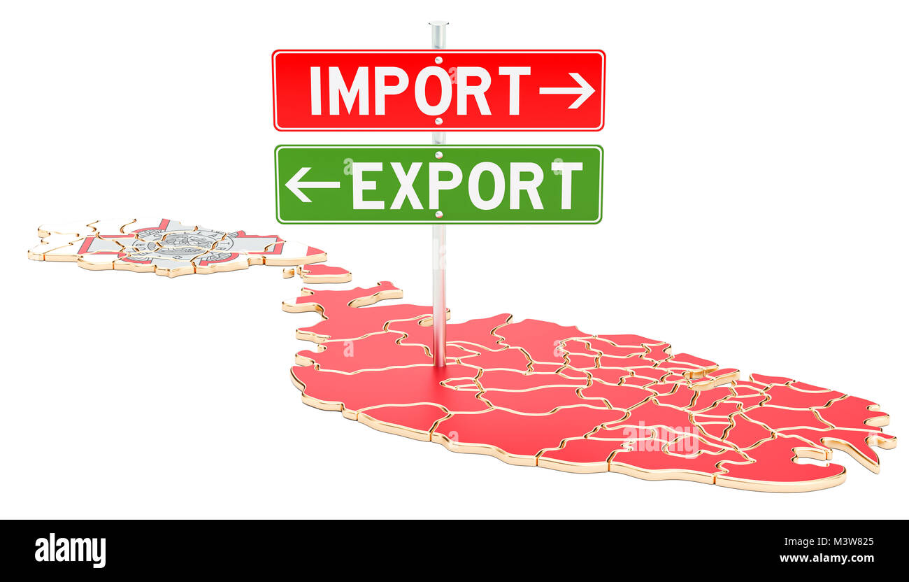 Import and export in Malta concept, 3D rendering isolated on white ...