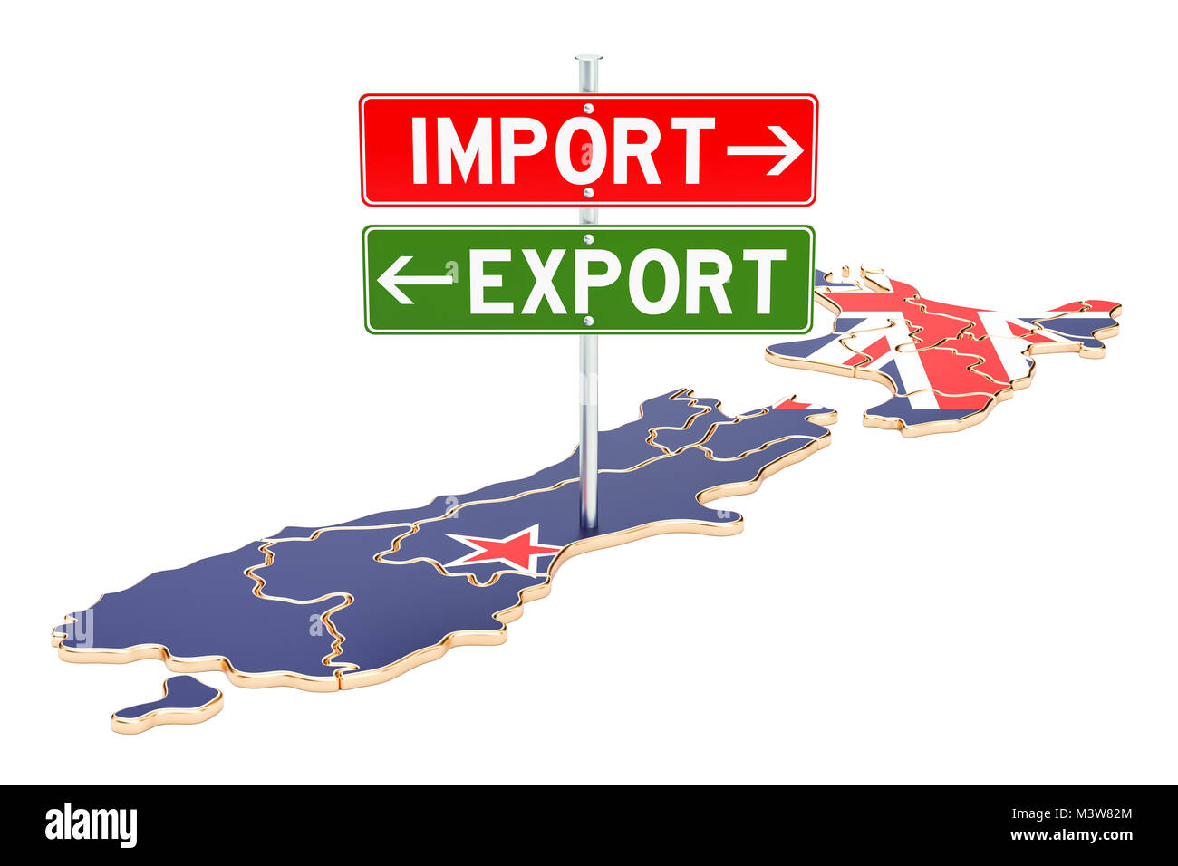 Import and export in New Zealand concept, 3D rendering isolated on ...