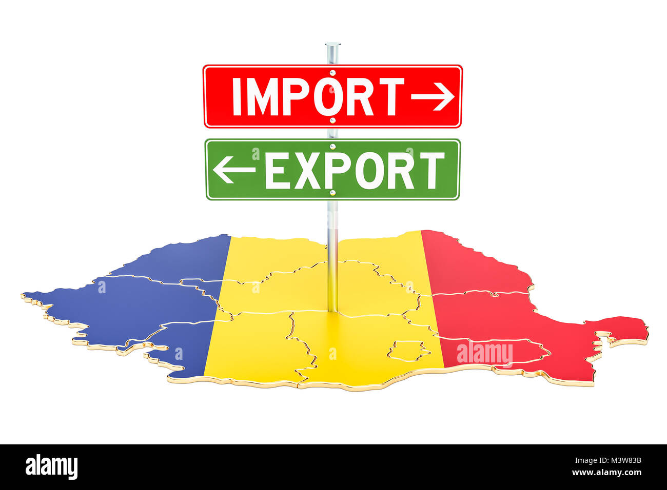 Import and export in Romania concept, 3D rendering isolated on white ...