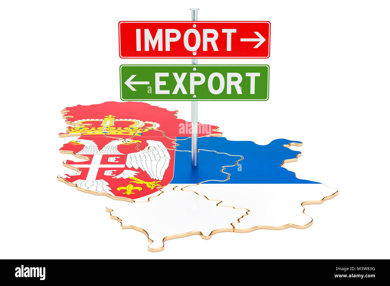 Import and export in Serbia concept, 3D rendering isolated on white background Stock Photo - Alamy