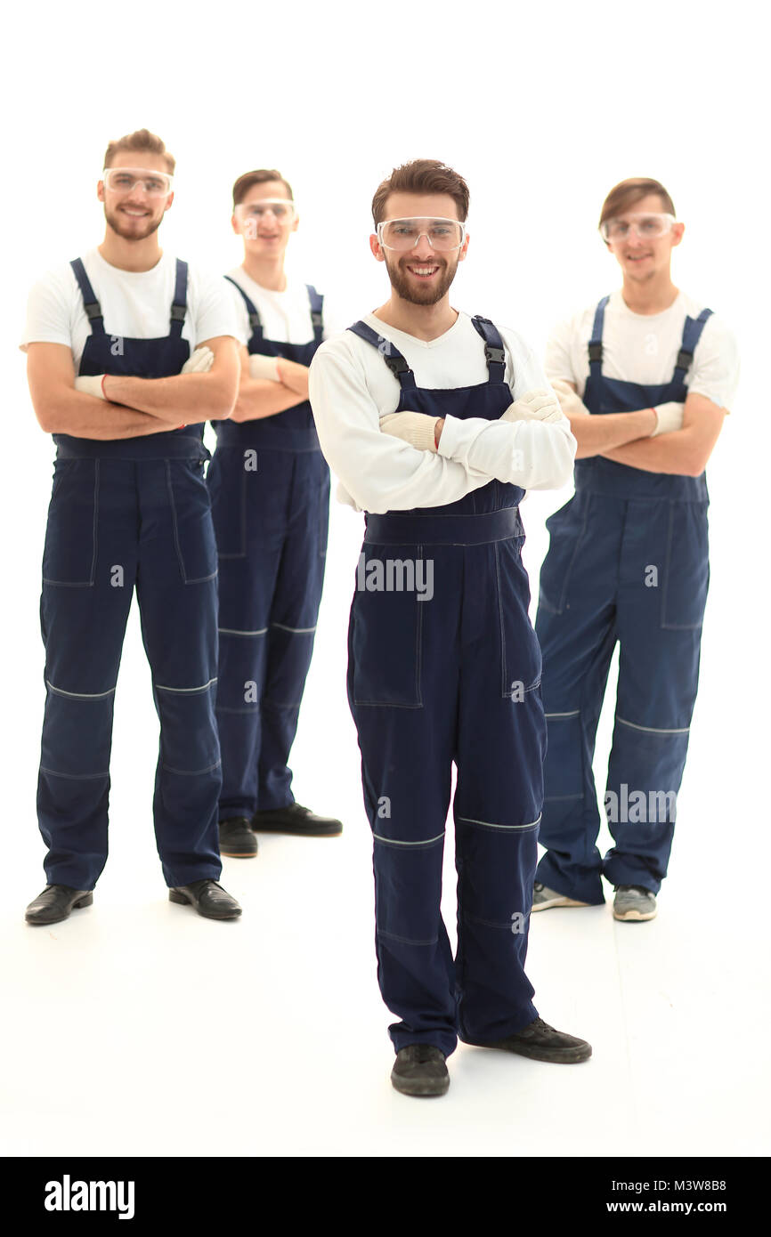 boss and team of professional industrial workers Stock Photo - Alamy