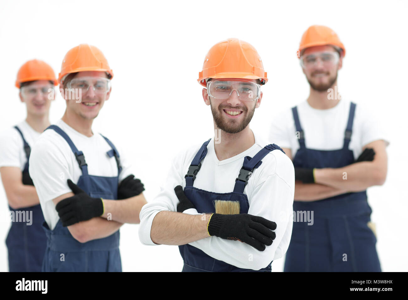 foreman and construction team isolated on white Stock Photo - Alamy