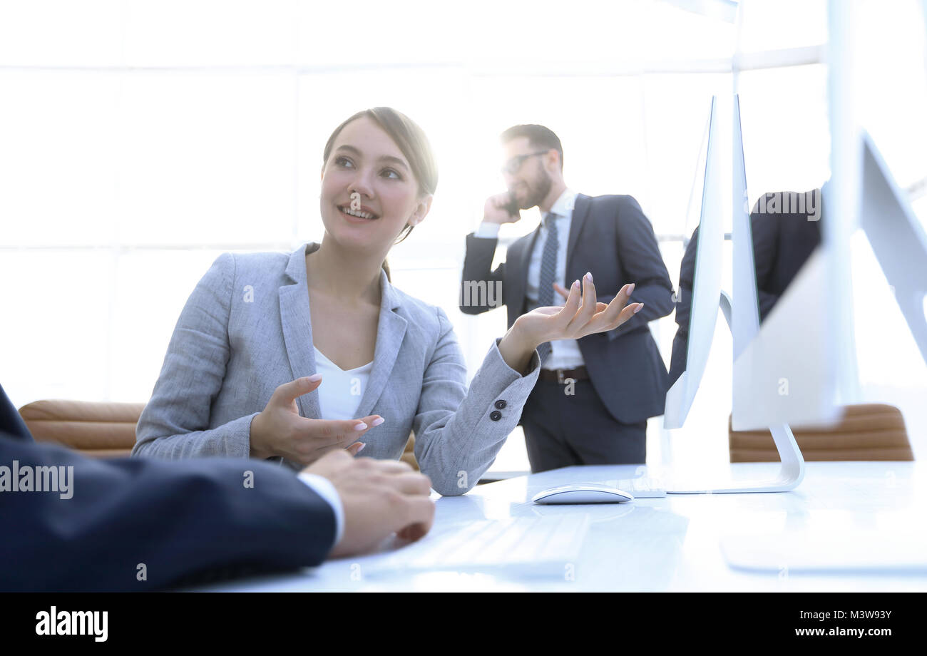 female consultant communicating with the client Stock Photo - Alamy
