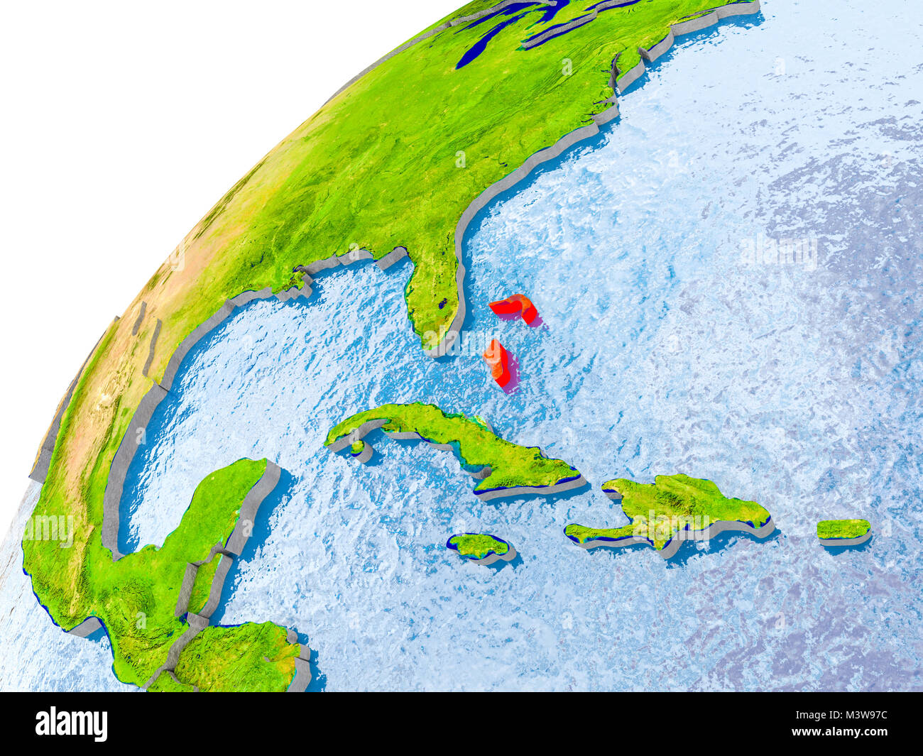 Bahamas on simple globe with visible country borders and realistic ...