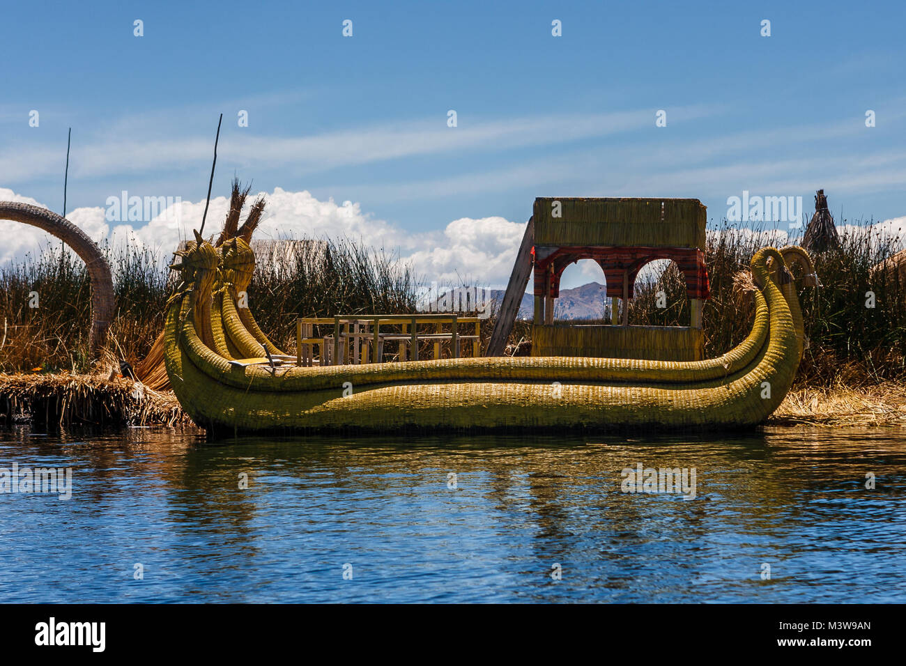 Picture of a typical totora boat in Uros island, Titicaca Lake, Peru ...