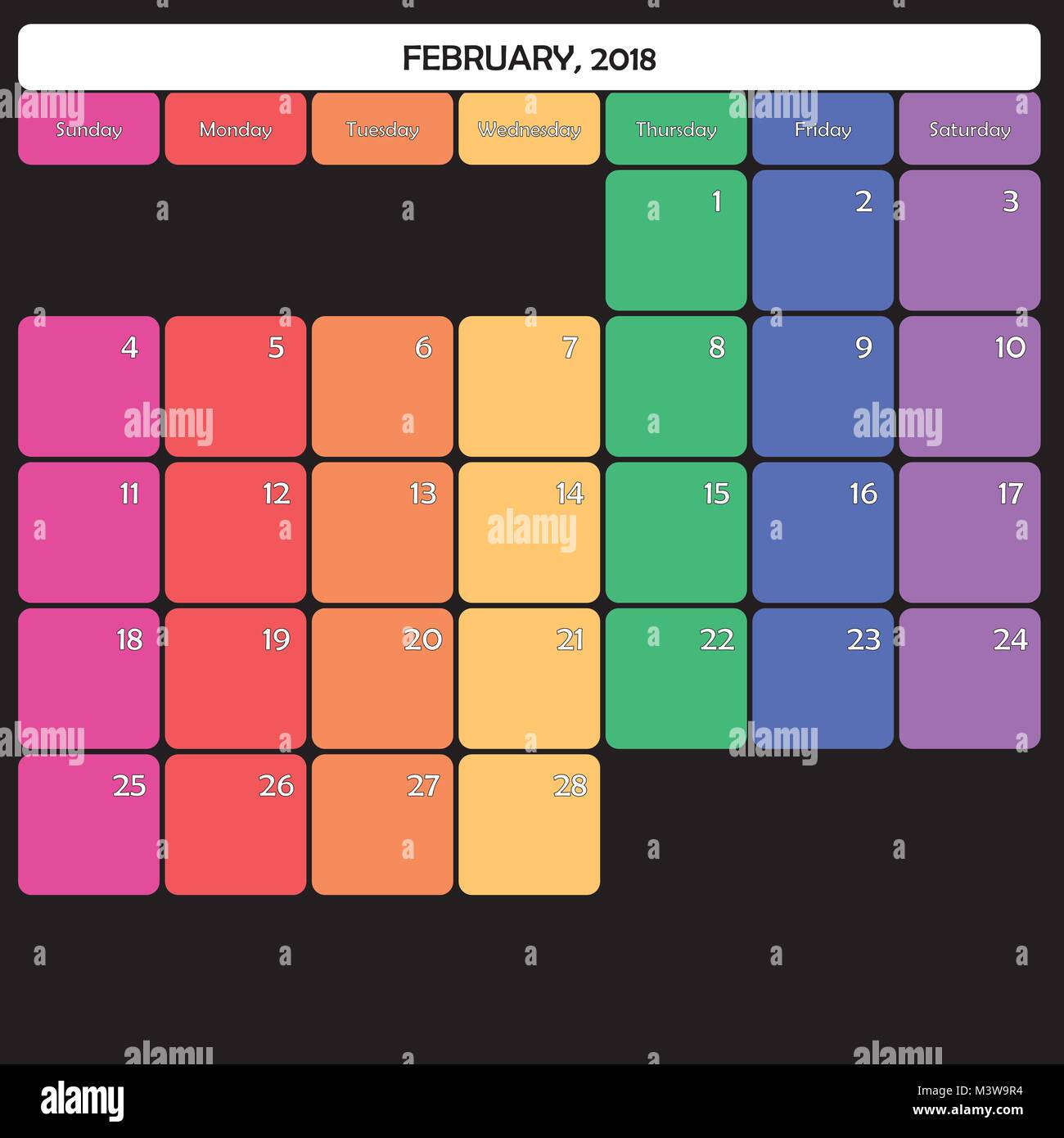 February 2018 Planner Calendar big editable space color day Stock ...