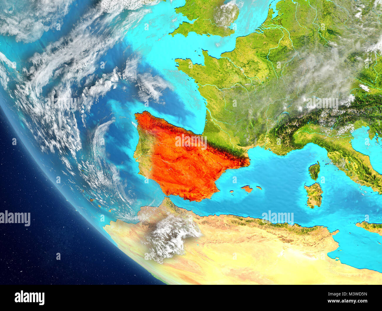 Spain from orbit of planet Earth with highly detailed surface textures ...