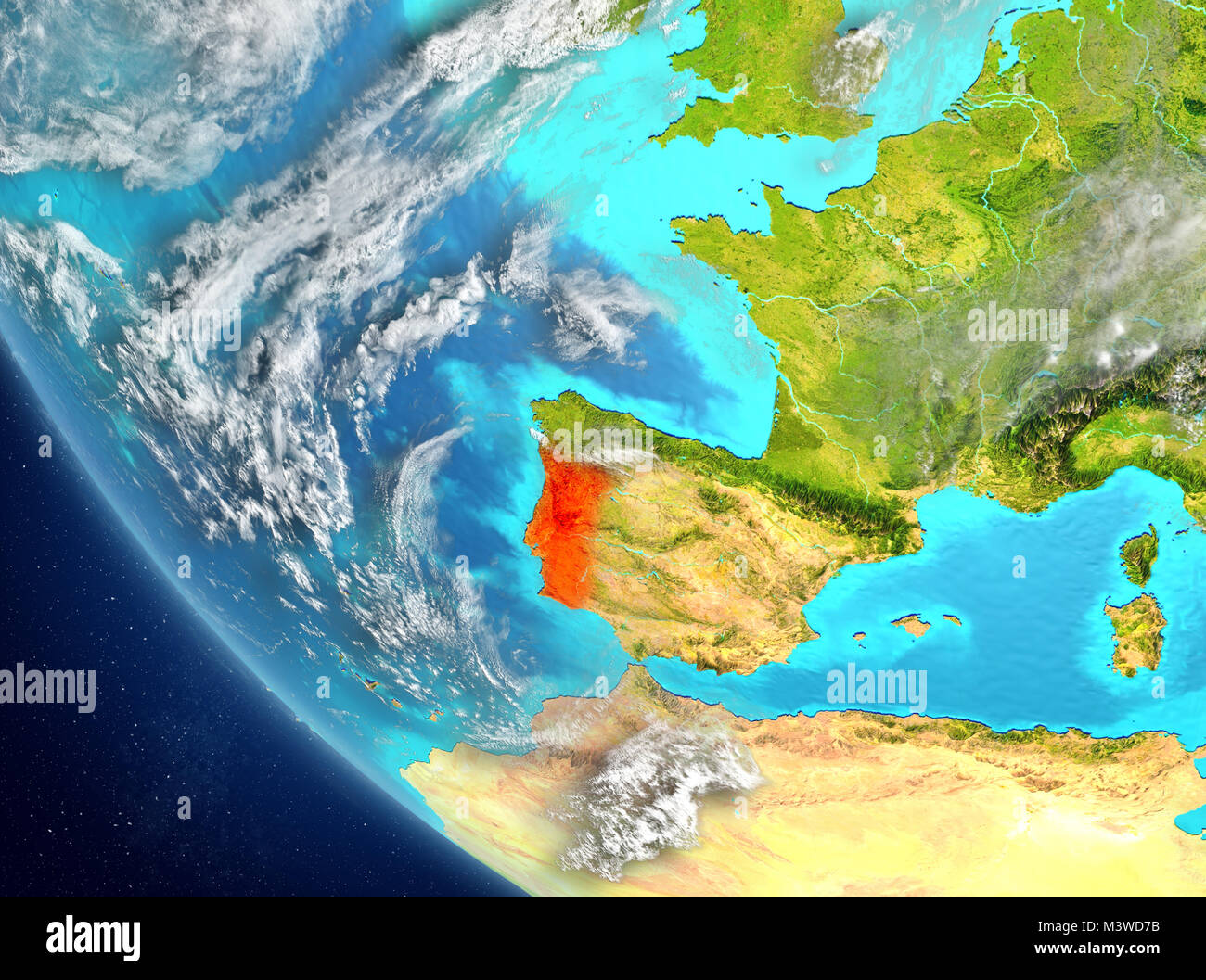 Portugal from orbit of planet Earth with highly detailed surface ...