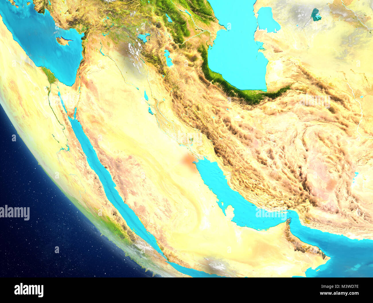 Kuwait from orbit of planet Earth with highly detailed surface textures ...