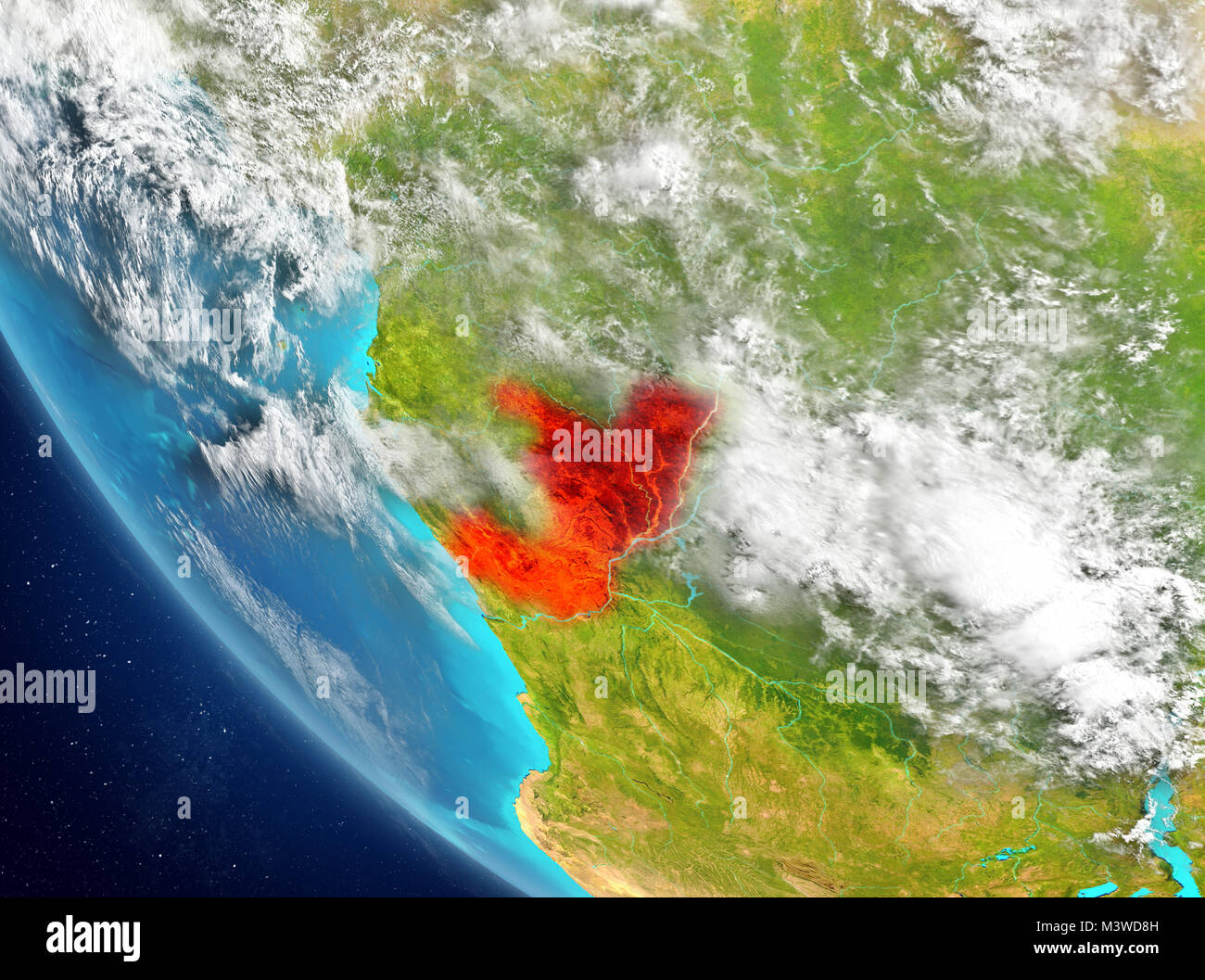 Congo from orbit of planet Earth with highly detailed surface textures ...