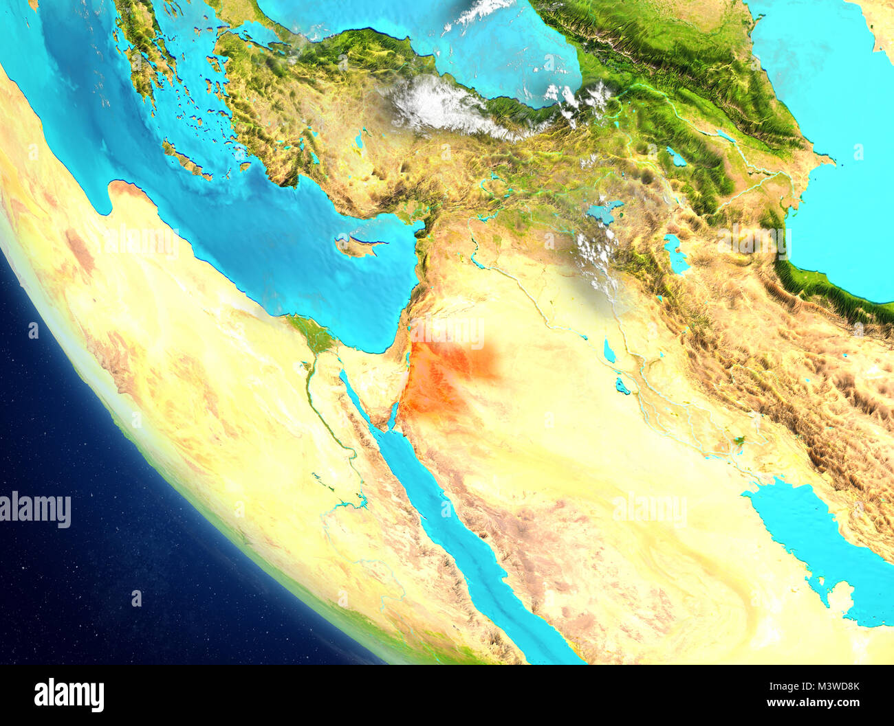 Jordan from orbit of planet Earth with highly detailed surface textures ...