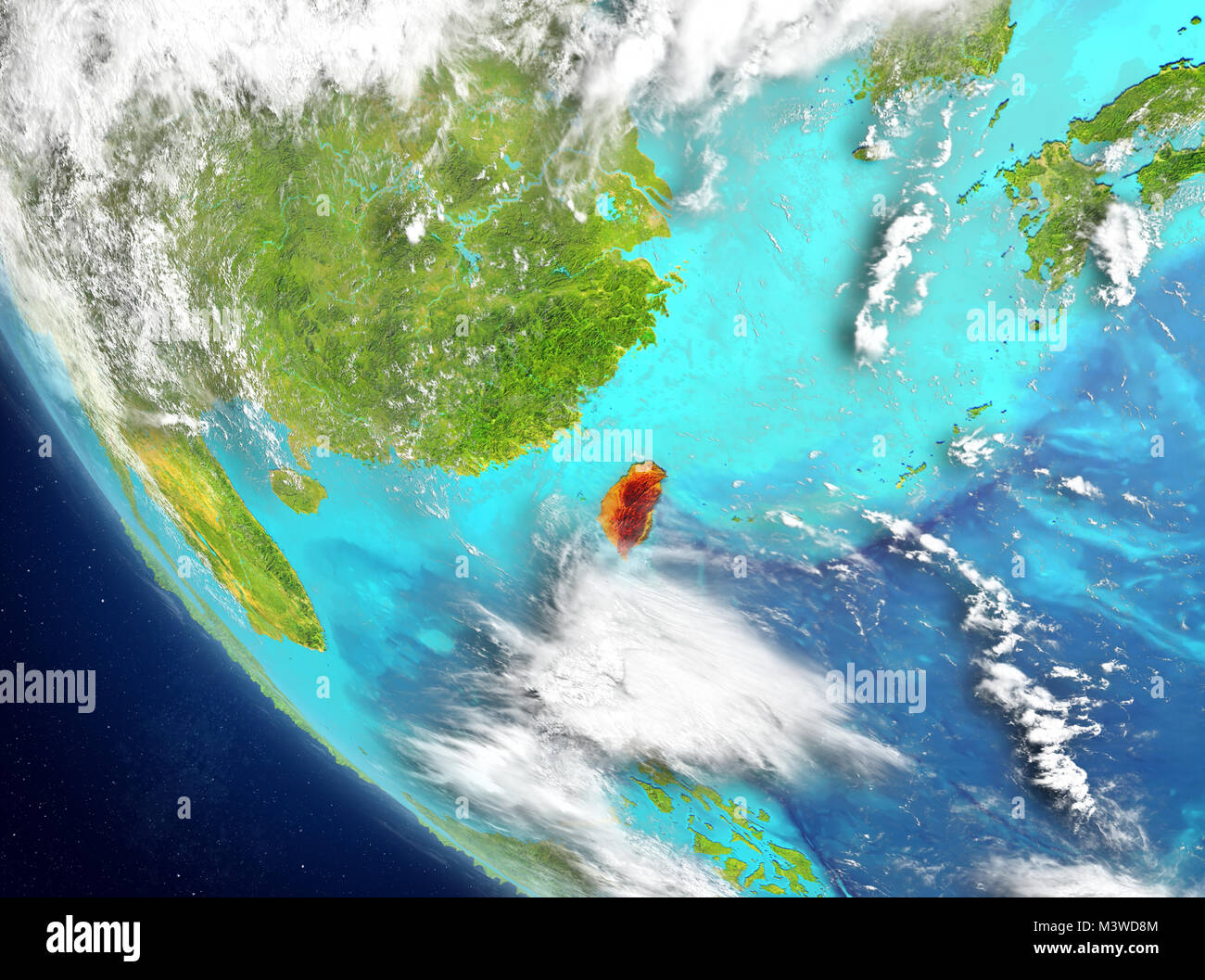 Taiwan from orbit of planet Earth with highly detailed surface textures ...