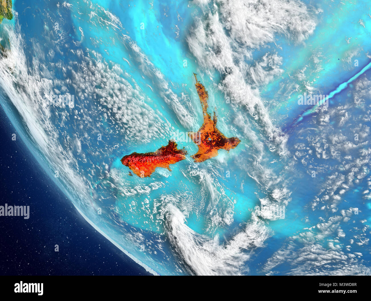 New Zealand from orbit of planet Earth with highly detailed surface ...