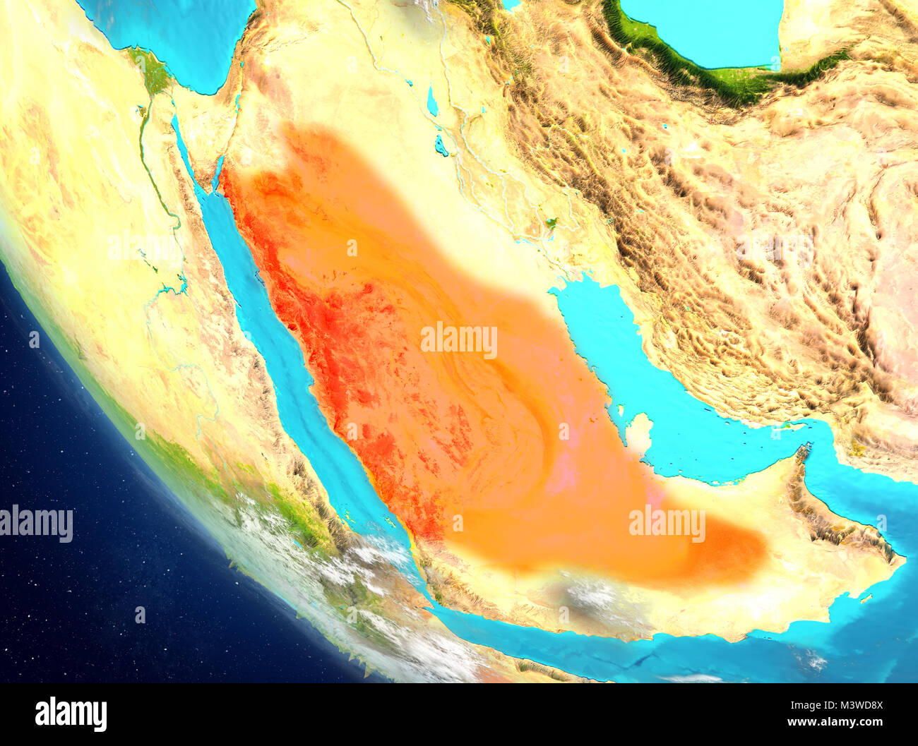 Saudi Arabia from orbit of planet Earth with highly detailed surface ...