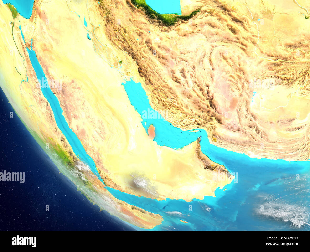 Qatar from orbit of planet Earth with highly detailed surface textures ...