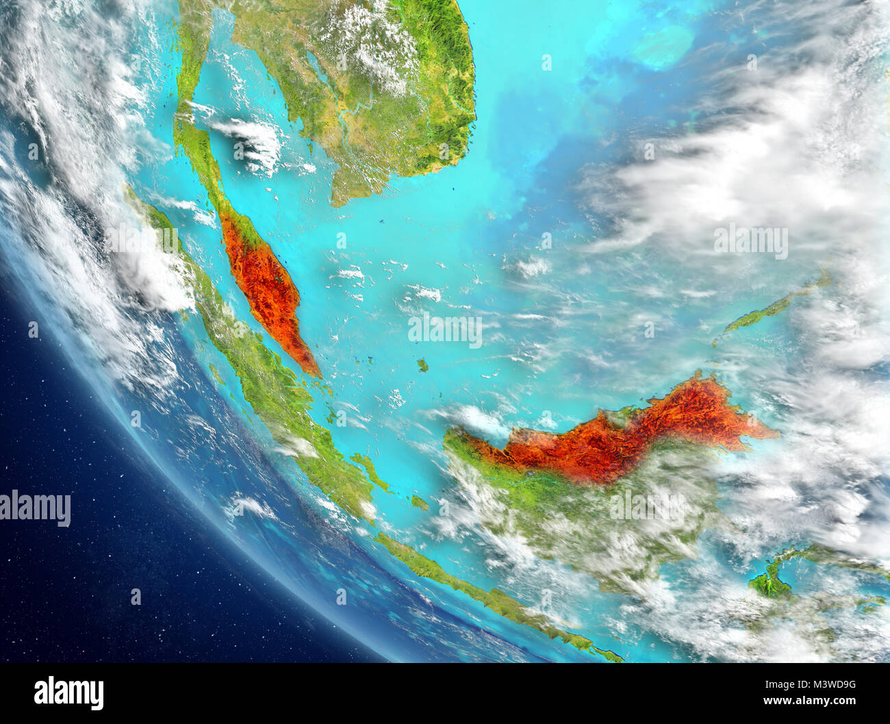 Malaysia from orbit of planet Earth with highly detailed surface ...