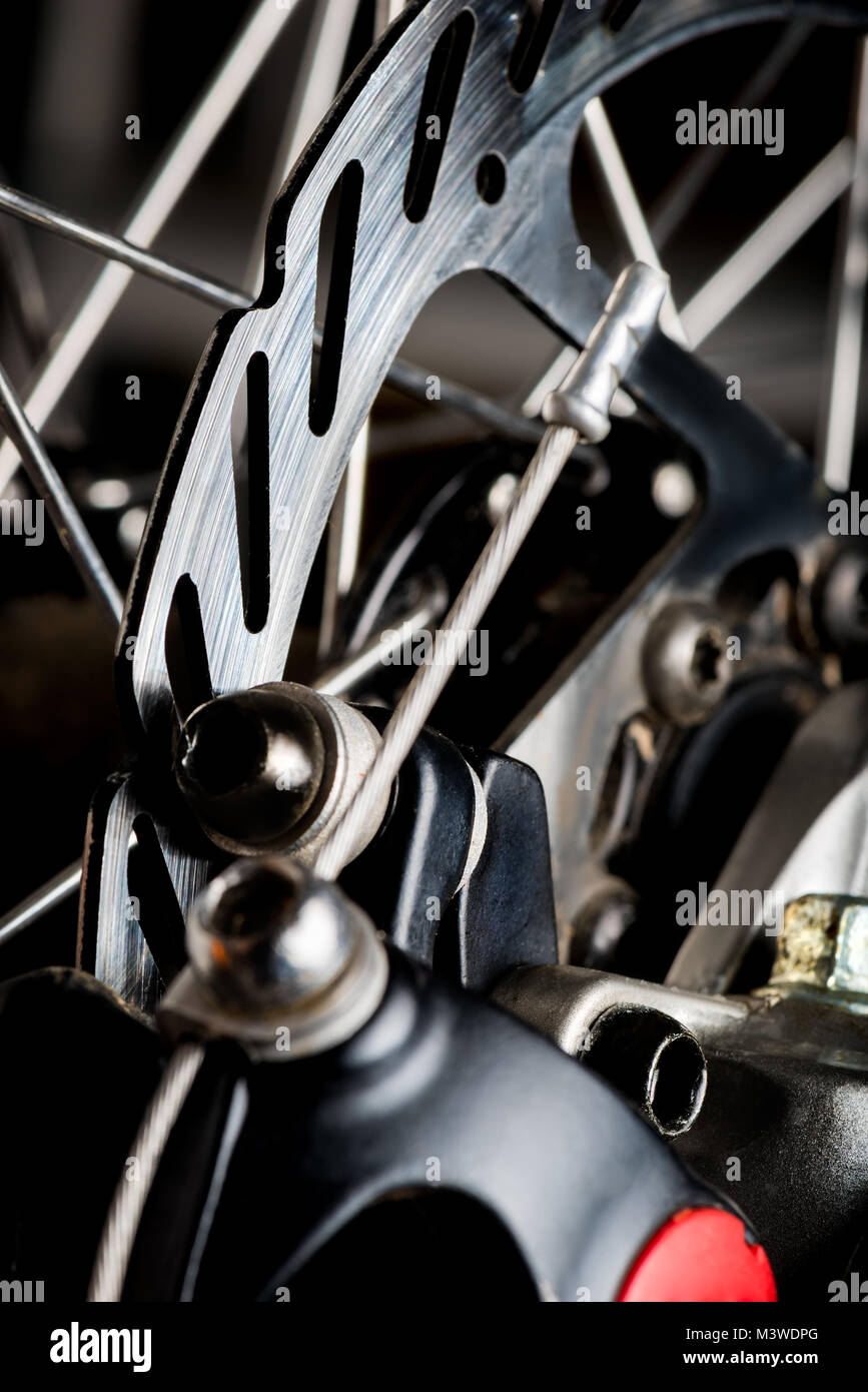 steel shiny bicycle brake disc close-up on a dark background Stock ...