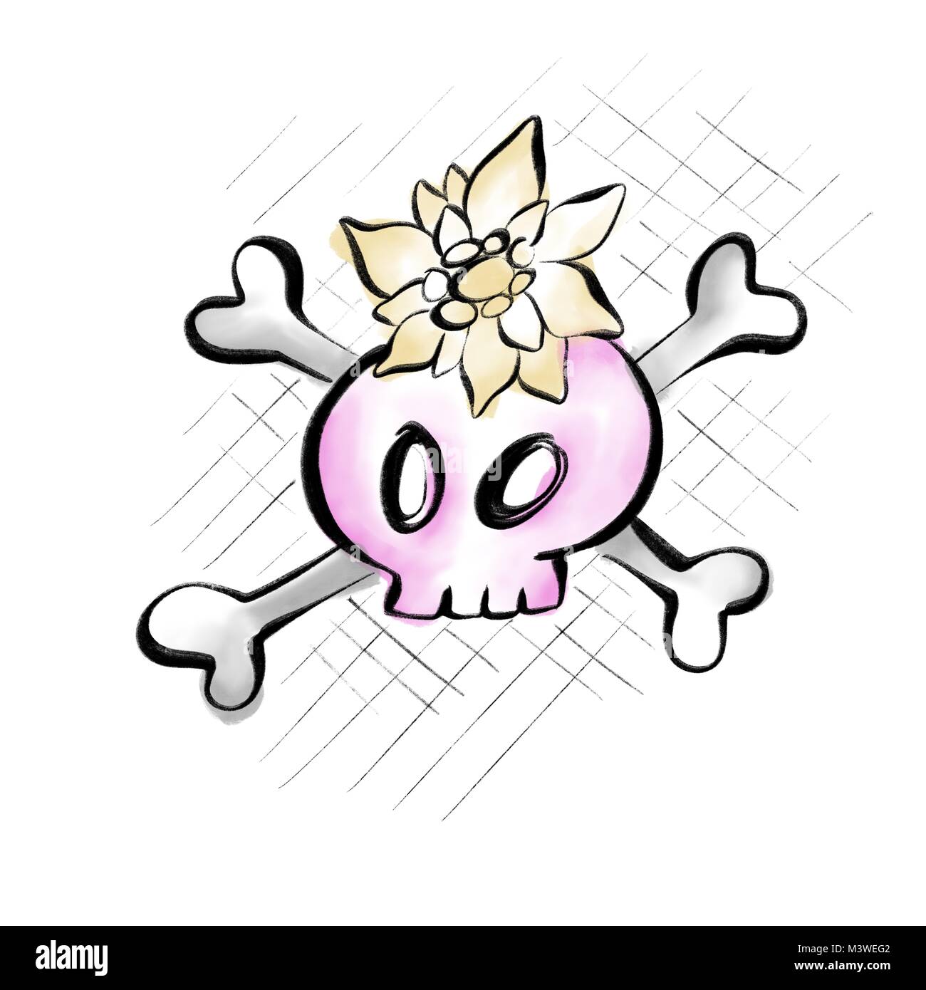 hand drawn illustration of a sweet little skull isolated on white Stock ...