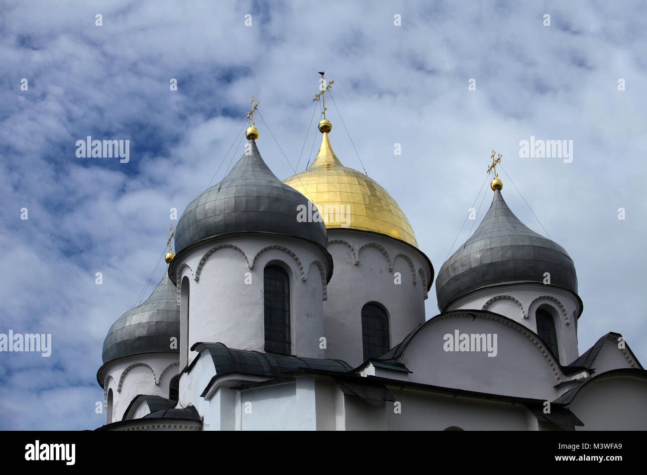 The golden dome of St. Sophia Cathedral in Novgorod, Russia Stock Photo ...