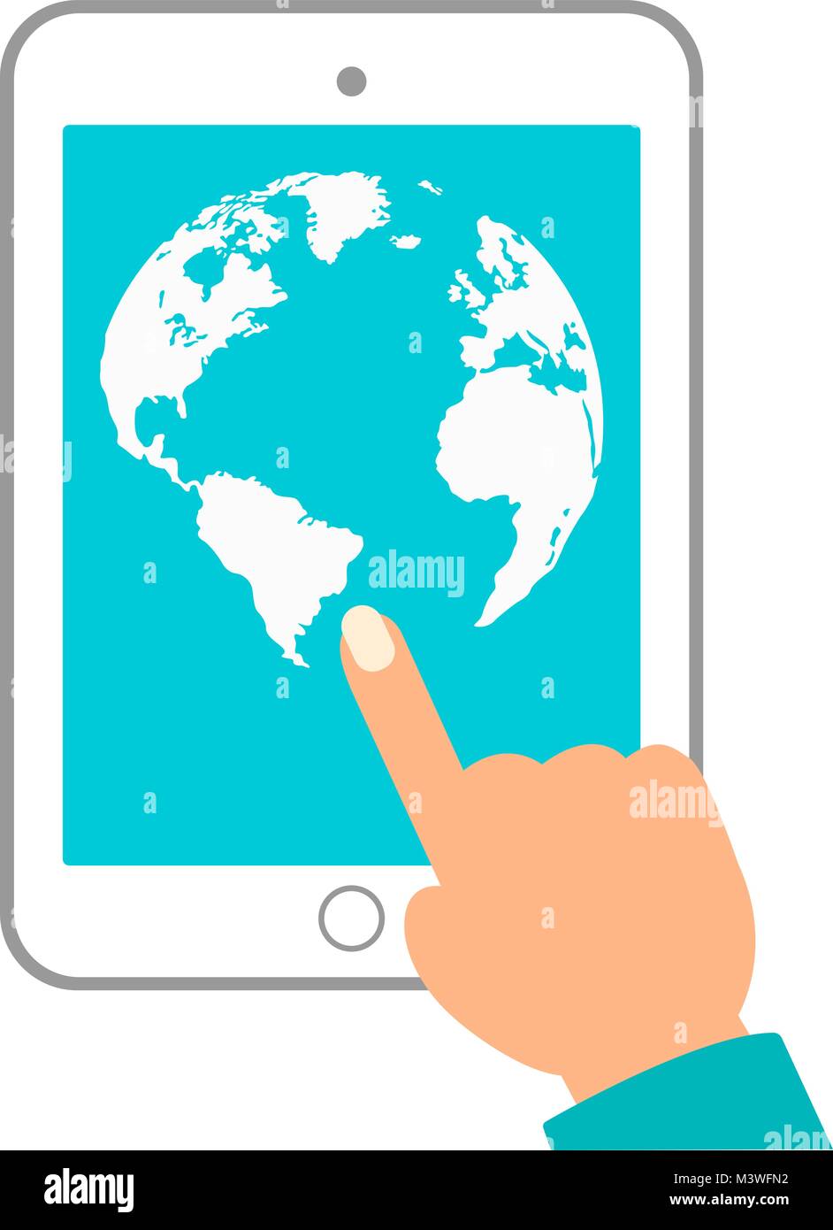 World map in dots. tablet in hands on white background Stock Vector ...