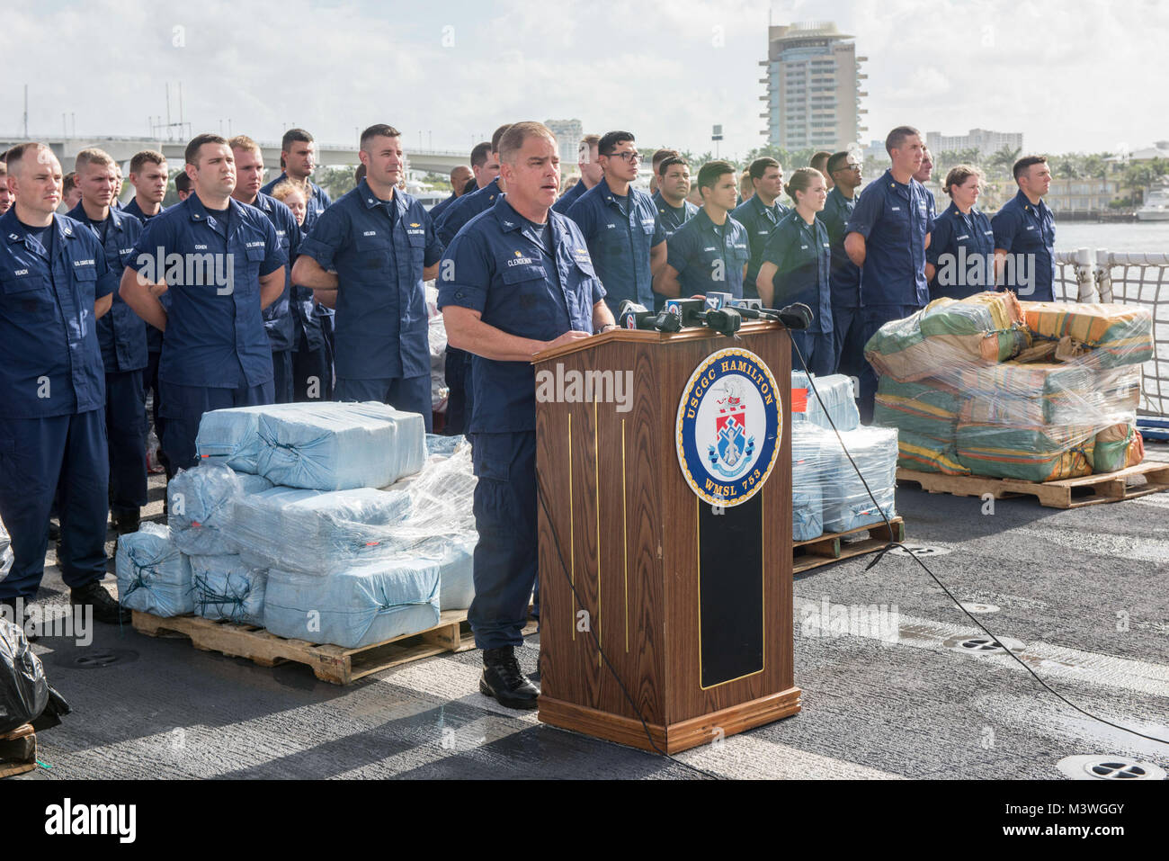 Capt. Scott Clendenin, the Coast Guard Cutter Hamilton commanding ...