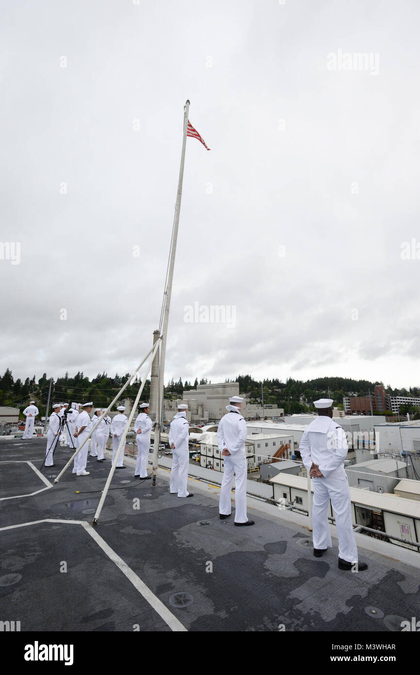 NAVAL BASE KITSAP-BREMERTON (June 1, 2017) Sailors man the rails aboard ...