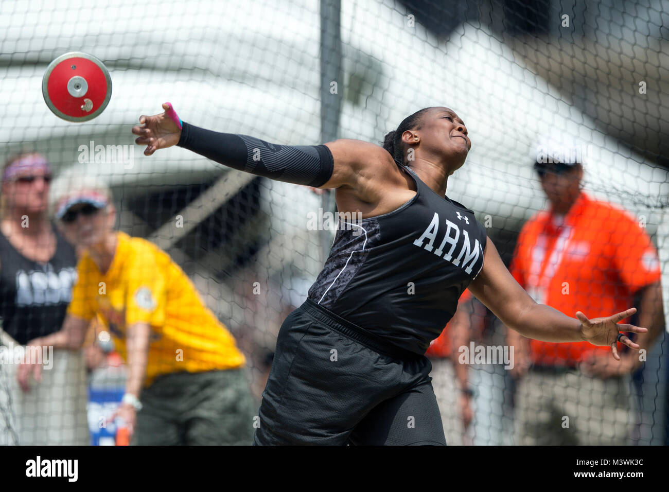 Army Master Sgt. Jovan Bowser throws discus in the 2017 Dept. of ...
