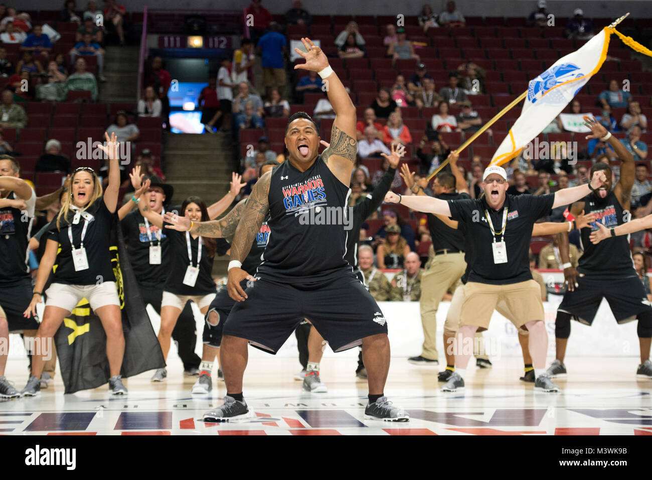 Team Army performs a Haka dance before the gold medal round of wheel ...
