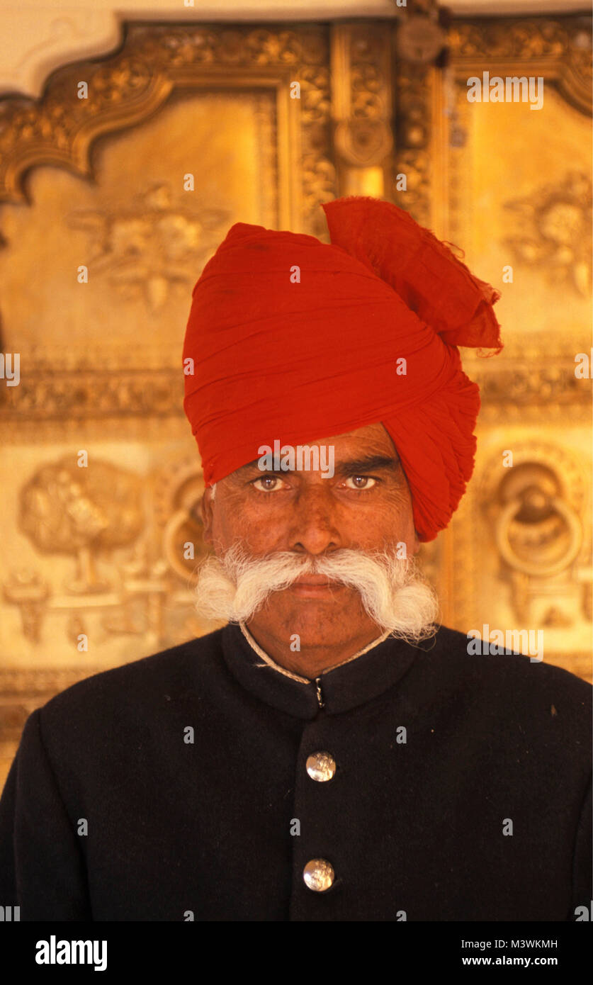 India. Rajasthan. Jaipur. Guard of royal palace. Portrait Stock Photo ...
