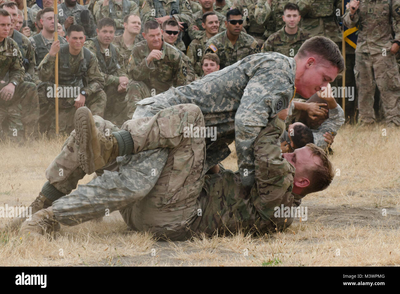 Soldiers fight in a combatives competition at Rose Field, Joint Base ...