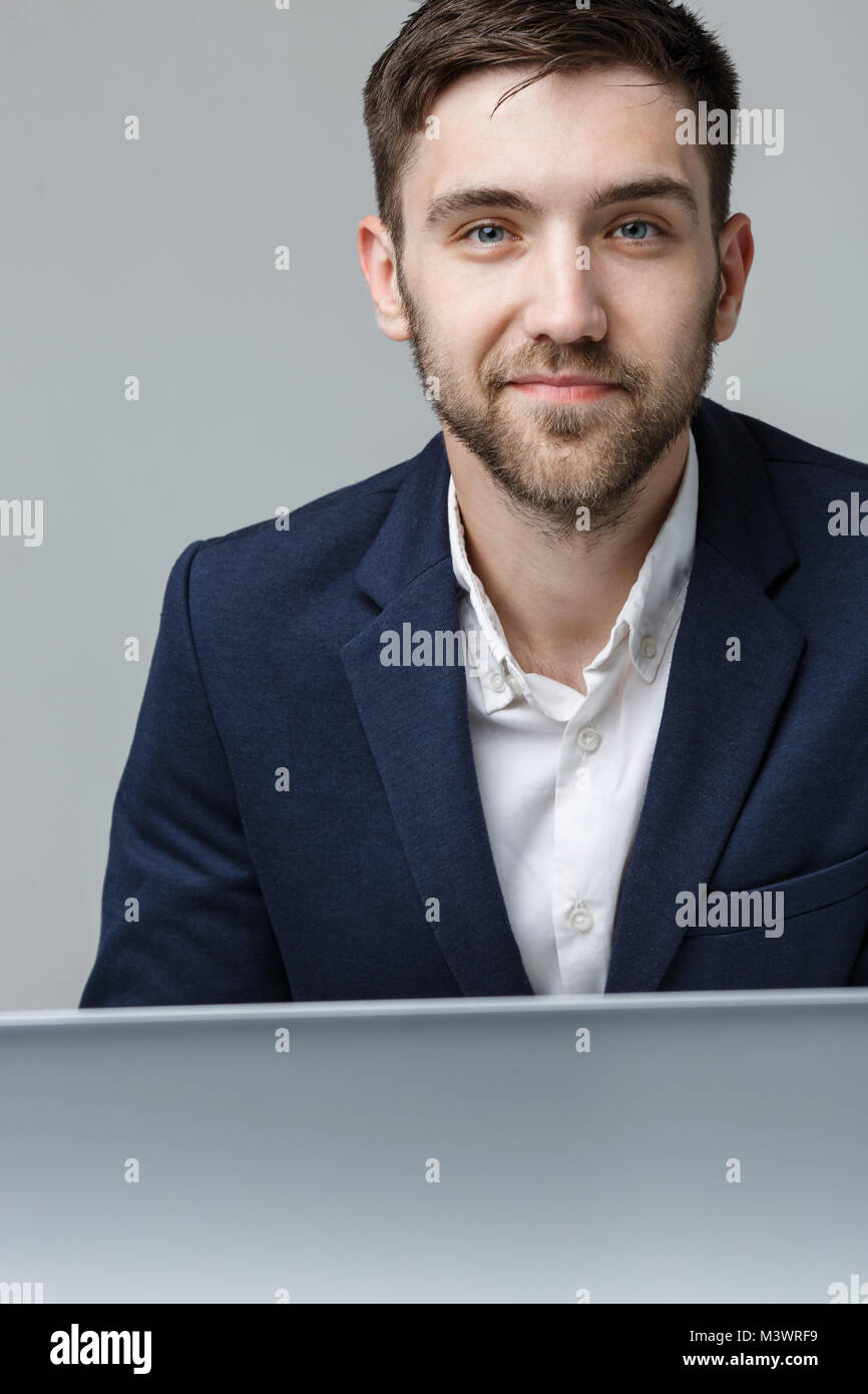Business Concept - Portrait handsome serious business man in suit ...